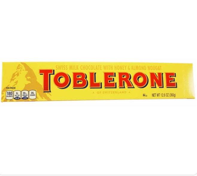Toblerone Swiss Milk Chocolate Bar 12.6 oz with Honey & Almond Nougat ...